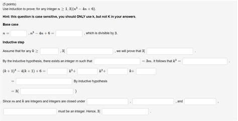 Solved 5 Points Use Induction To Prove For Any Integer N