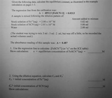Solved Given The Following Data Calculate The Equilibrium
