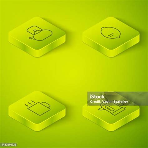 아이소메트릭 라인 레몬 차 한잔 전기 주전자 및 주전자를 손잡이 아이콘으로 설정합니다 벡터 0명에 대한 스톡 벡터 아트 및 기타 이미지 Istock