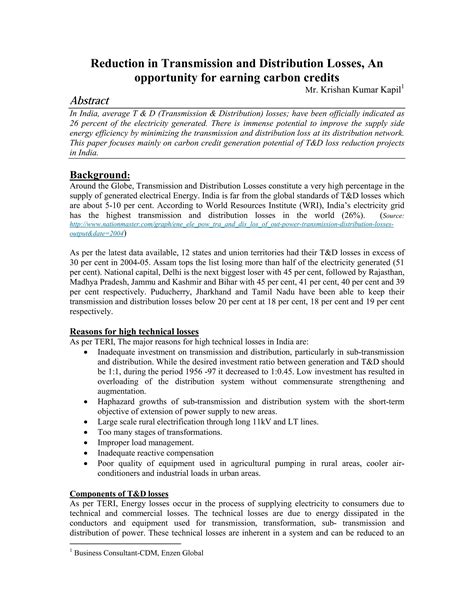 Cdm In Reduction In Transmission And Distribution Losses Pdf