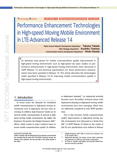 Performance Enhancement Technologies In High Speed Moving Mobile Environment In Lte Advanced