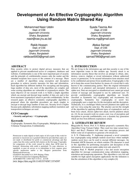 pdf development of an effective cryptographic algorithm using random