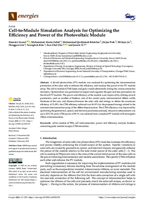 Pdf Cell To Module Simulation Analysis For Optimizing The Efficiency And Power Of The