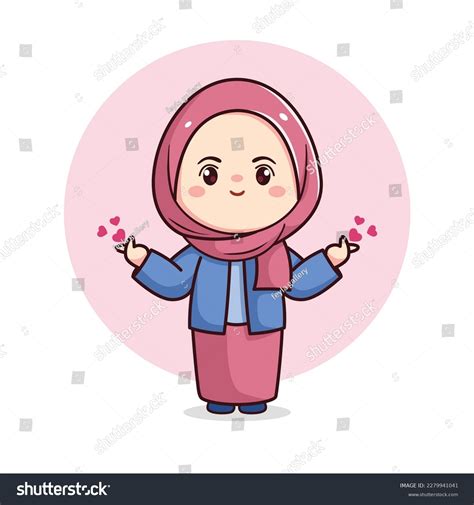 Cute Hijab Girl Love Sign Cartoon Stock Vector Royalty Free