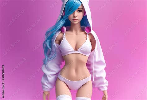 Sexy Naked Doll Girl From A Sex Shop With Headphones In Beautiful