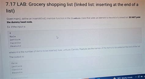 Solved 717 Lab Grocery Shopping List Linked List