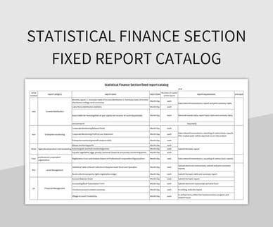 Statistical Finance Section Fixed Report Catalog Excel Template And Google Sheets File For Free