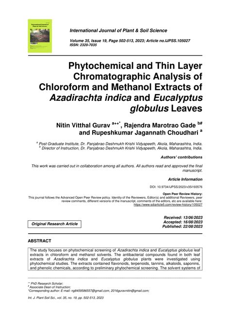 Pdf Phytochemical And Thin Layer Chromatographic Analysis Of