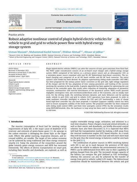 Pdf Robust Adaptive Nonlinear Control Of Plugin Hybrid Electric Vehicles For Vehicle To Grid