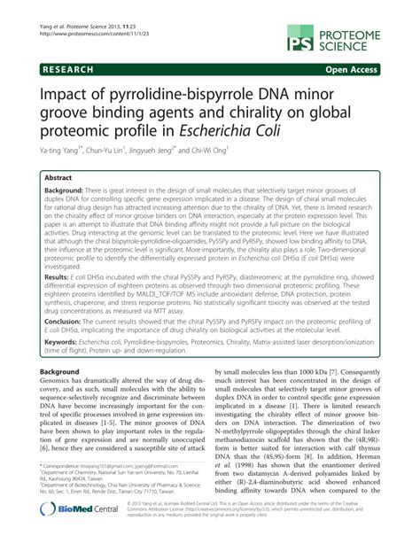 Pdf Impact Of Pyrrolidine Bispyrrole Dna Minor Groove Binding Agents And Chirality On Global