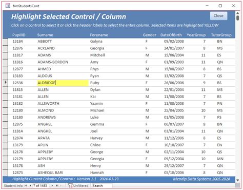 Highlight Selected Controlcolumn