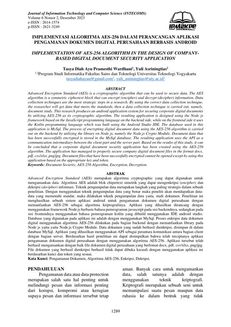 Pdf Implementasi Algoritma Aes 256 Dalam Perancangan Aplikasi Pengamanan Dokumen Digital