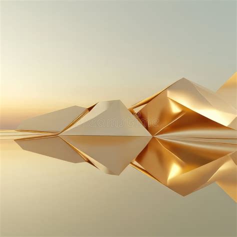 Abstract Golden Geometric Shapes Reflecting On A Smooth Surface At
