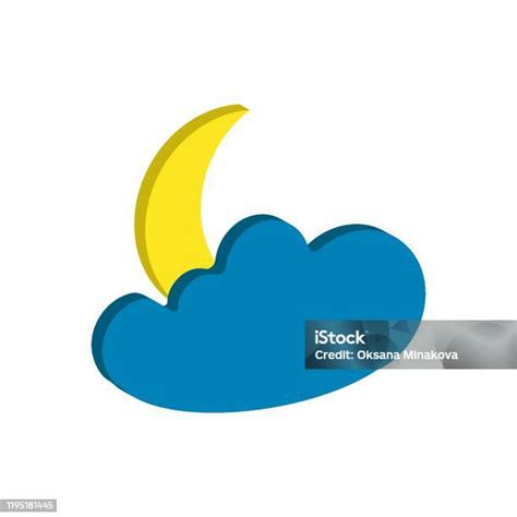 흰색 배경에 고립 된 달과 구름의 일기 예보 아이소메트릭 아이콘 현대적인 스타일의 날씨 기호입니다 웹 사이트 디자인 및 모바일 앱용 벡터 일러스트레이션 0명에 대한 스톡