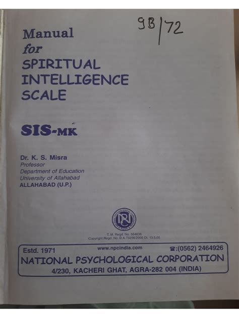Spiritual Intelligence Scale Manual 1 Pdf