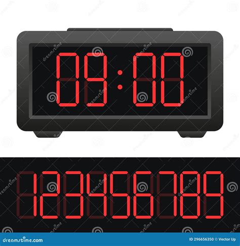 Digital LED Alarm Clock Display Showing Midnight Time In Red Digits Vector Stock Illustration