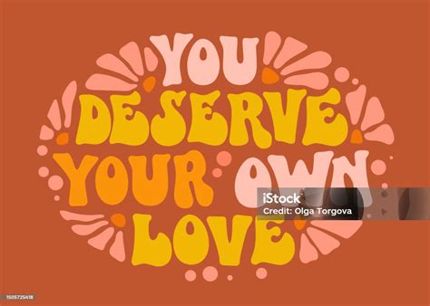 트렌디하고 그루비한 레터링 당신은 당신 자신의 사랑을 받을 자격이 있습니다 영감을 주는 자기 관리와 자기 사랑 문구 인쇄 웹 패션 목적을 위한 대담한 타이포그래피 디자인