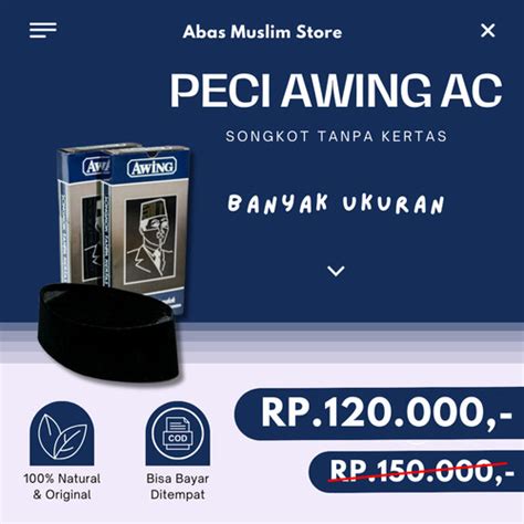 Jual Peci Awing Hitam Ac Original Songkok Tanpa Kertas Songkok Awing