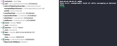 Ios CoreData Swift Fatal Error Unexpectedly Found Nil While