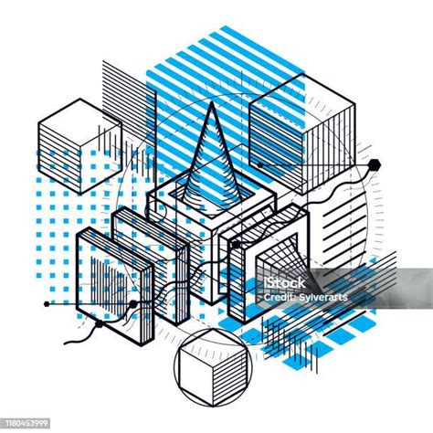 등각 투영 요소와 추상 배경 선과 모양벡터 선형 아트 큐브 육각형 사각형 사각형 및 다른 추상 적 요소입니다 0명에 대한 스톡 벡터 아트 및 기타 이미지 Istock