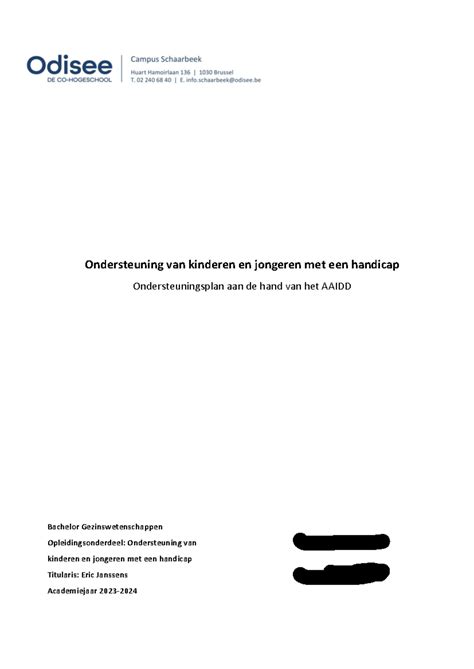Examenopdracht Ondersteuning Van Kinderen En Jongeren Met Een Handicap