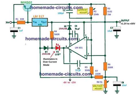 Lm317 With Outboard Current Boost Circuit Homemade Circuit Projects