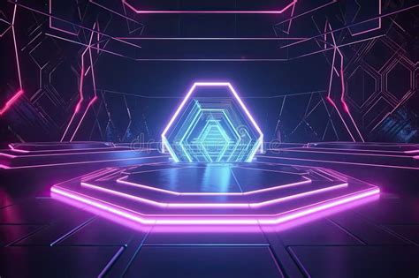 3d Abstract Neon Background Geometric Background With Polygonal Structure Stock Image Image