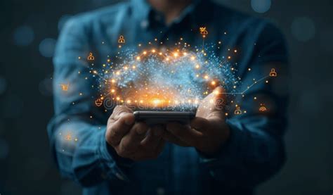 Cloud Computing And Data Transfer Technology Concept Businessman Using Smartphone For Secure