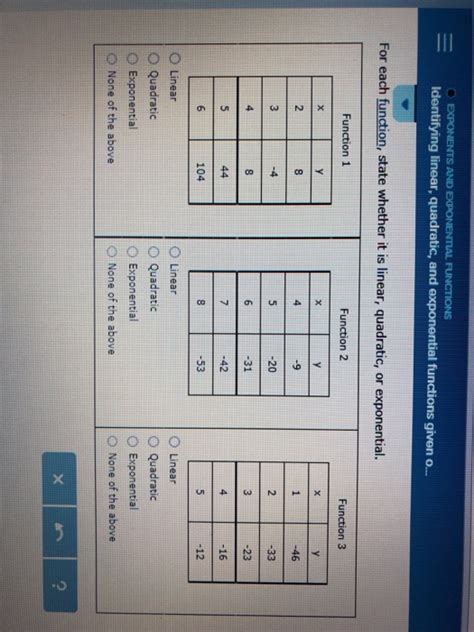 Solved And Identifying Linear Quadratic And Exponential