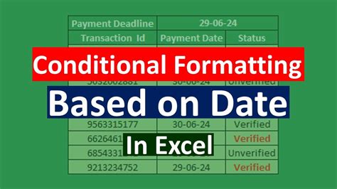 Excel Conditional Formatting Based On Date Youtube
