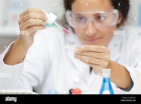 Female Scientist Using Pipettes In Lab Stock Photo Alamy