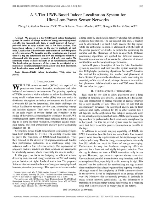 Pdf A 3 Tier Uwb Based Indoor Localization System For Ultra Low Power Sensor Networks