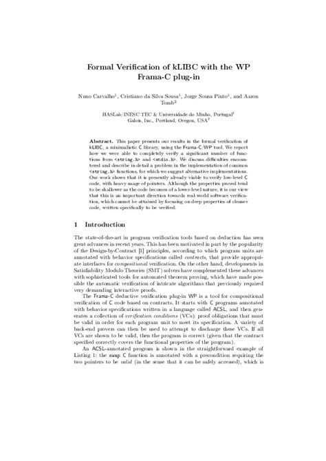 pdf formal verification of klibc with the wp frama c plug in