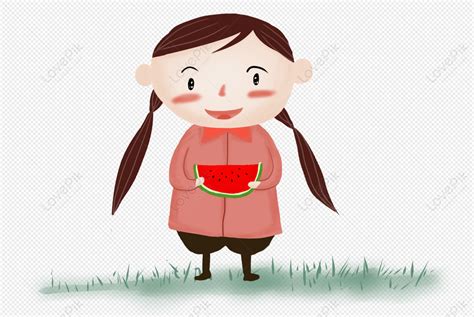 수박 먹는 어린 소녀 Png 일러스트 무료 다운로드 Lovepik