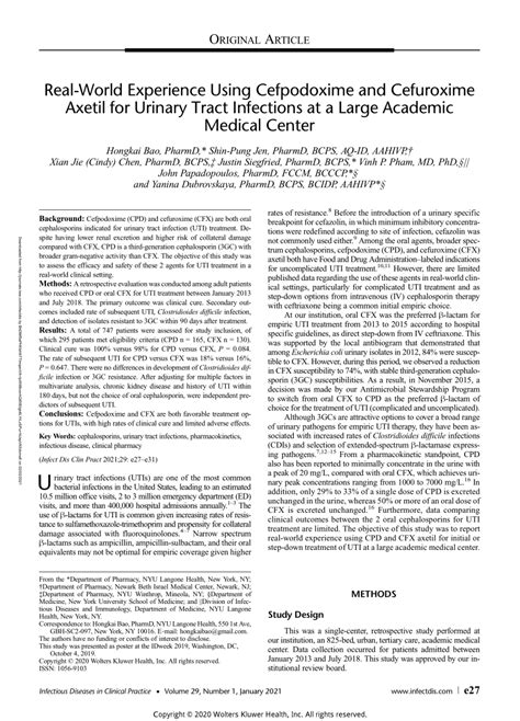 Pdf Real World Experience Using Cefpodoxime And Cefuroxime Axetil For Urinary Tract Infections
