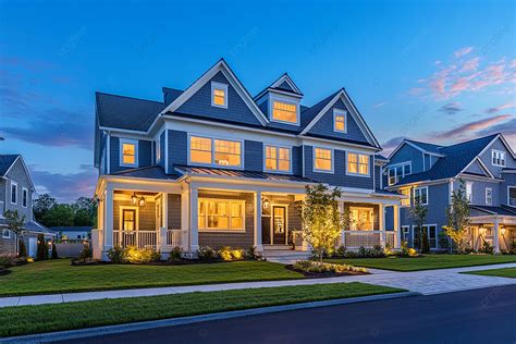 회색 지붕널 흰색 장식 및 넉넉한 창문을 갖춘 우아한 2층 레지던스 집 현대의 시골집 배경 일러스트 및 사진 무료 다운로드 Pngtree