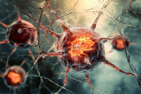 Intricate View Of Neurons Communicating In A Vibrant Network During Cellular Activity Stock