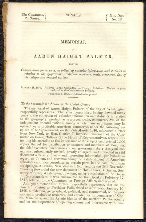 Memorial Request For Compensation By Aaron Haight Palmer Printed By