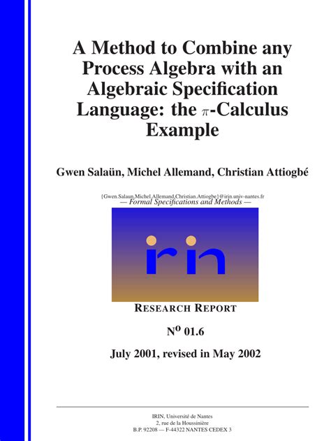 Pdf A Method To Combine Any Process Algebra With An Algebraic Specification Language The π