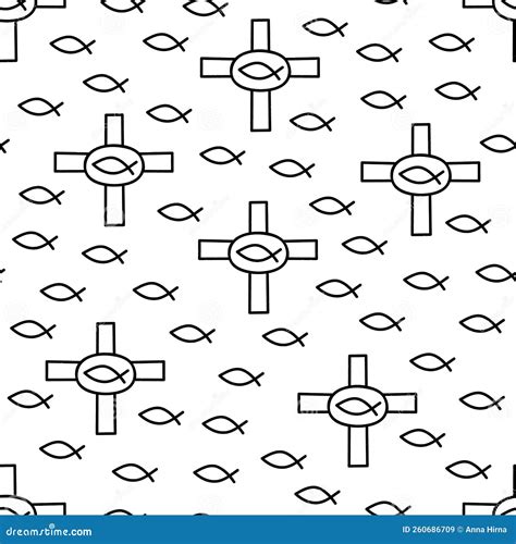 Christian Seamless Pattern Background With Fish And Crosses Baptism