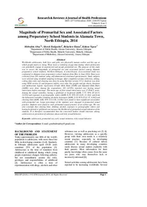 Pdf Magnitude Of Premarital Sex And Associated Factors Among