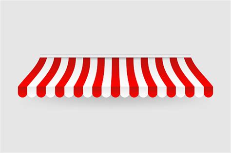 빨간색과 흰색 선쉐이드 카페 및 상점 창 격리 벡터 세트에 대 한 야외 차양 시장용 텐트 선쉐이드 매장 일러스트를 위한 스트라이프 여름 가리비 0명에 대한 스톡 벡터 아트