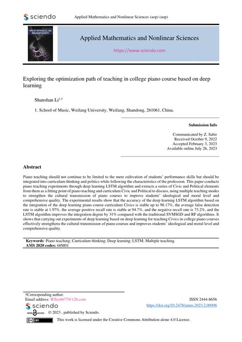 Pdf Exploring The Optimization Path Of Teaching In College Piano