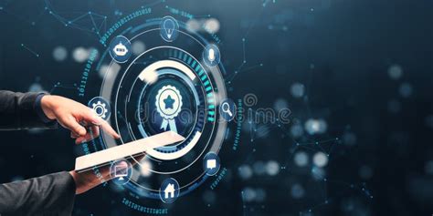 Futuristic Digital Certificate Concept With Hand Using Tablet And