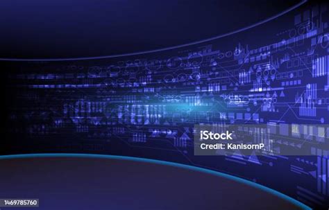 기술 모니터 디지털 레이아웃 배경 주위에 그리드 라인과 디지털 요소가 있는 하이테크 현대 기술 홀 벡터 삽화입니다 미래 디지털 모니터 빅 데이터 기술 개념 수학 공식에 대한