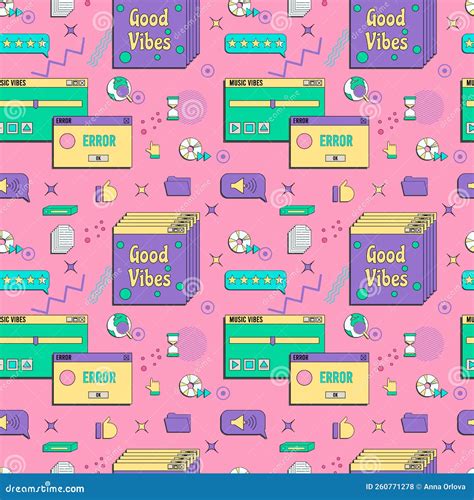 Vaporwave Ui And Ux Elements Seamless Pattern Pc Retro Game Frame Nostalgic Style 70s 80s