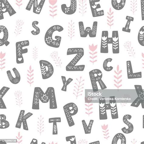스칸디나비아 알파벳 원활한 패턴 어린이 침구 의류를위한 민족 장식 민속 편지 아이 만화 스타일의 편지 벡터 Eps 10 0명에 대한 스톡 벡터 아트 및 기타 이미지 Istock