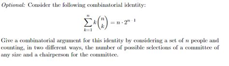 Solved Optional Consider The Following Combinatorial Chegg