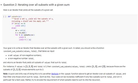Solved Question 2 Iterating Over All Subsets With A Given