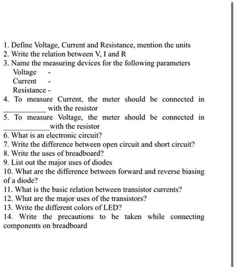 SOLVED 1 Define Voltage Current And Resistance Mention The Units 2